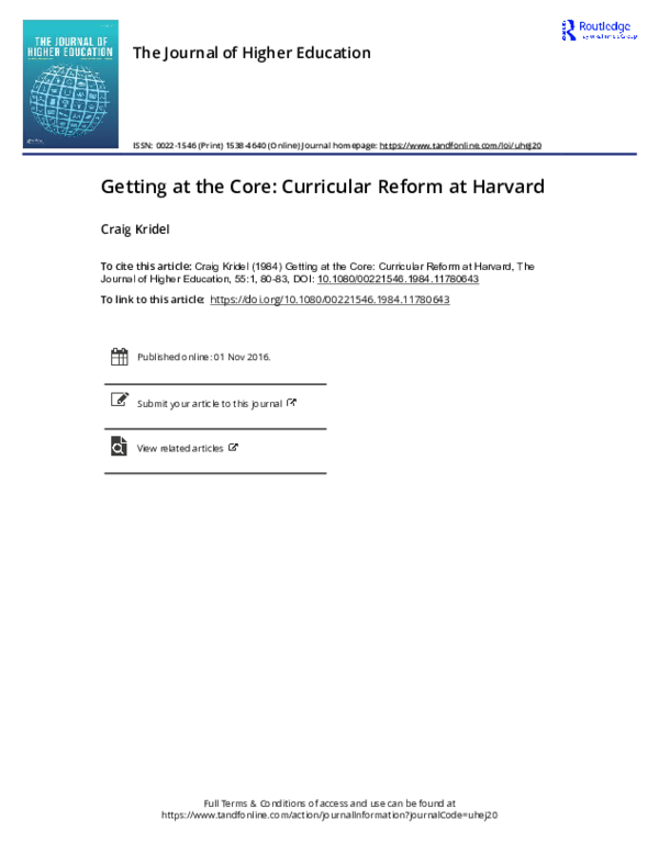 (PDF) Getting at the Core: Curricular Reform at Harvard