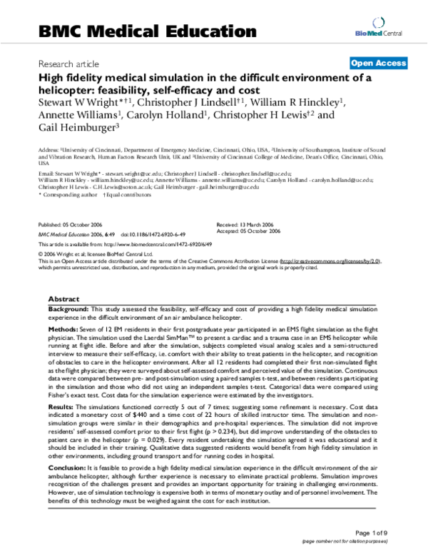 (PDF) High fidelity medical simulation in the difficult environment of ...