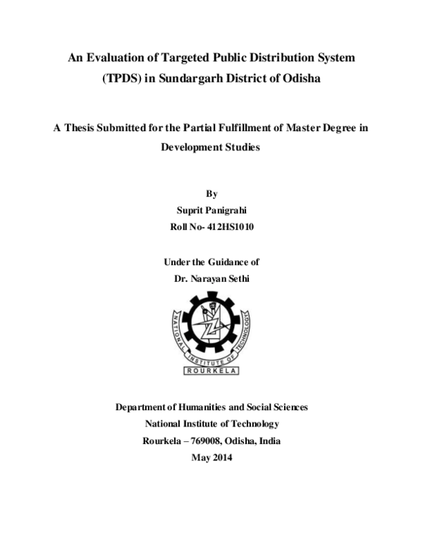 (PDF) An evaluation of Targeted Public Distribution System (TPDS) in Sundargarh District of ...