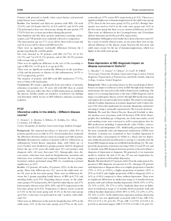 (PDF) P137 Ulcerative colitis in the elderly – Different disease course?