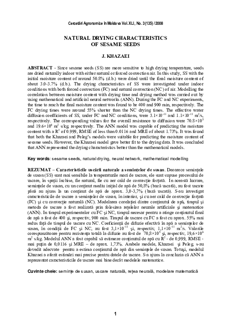 (PDF) Natural Drying Characteristics of Sesame Seeds