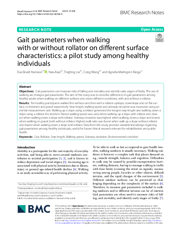 (PDF) Gait parameters when walking with or without rollator on ...