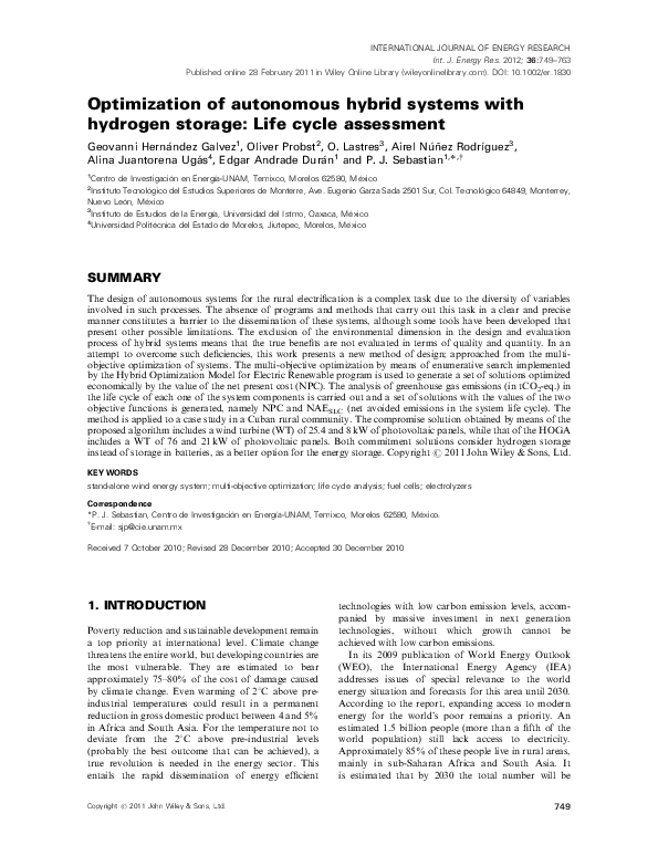 (PDF) Optimization of autonomous hybrid systems with hydrogen storage: Life cycle assessment