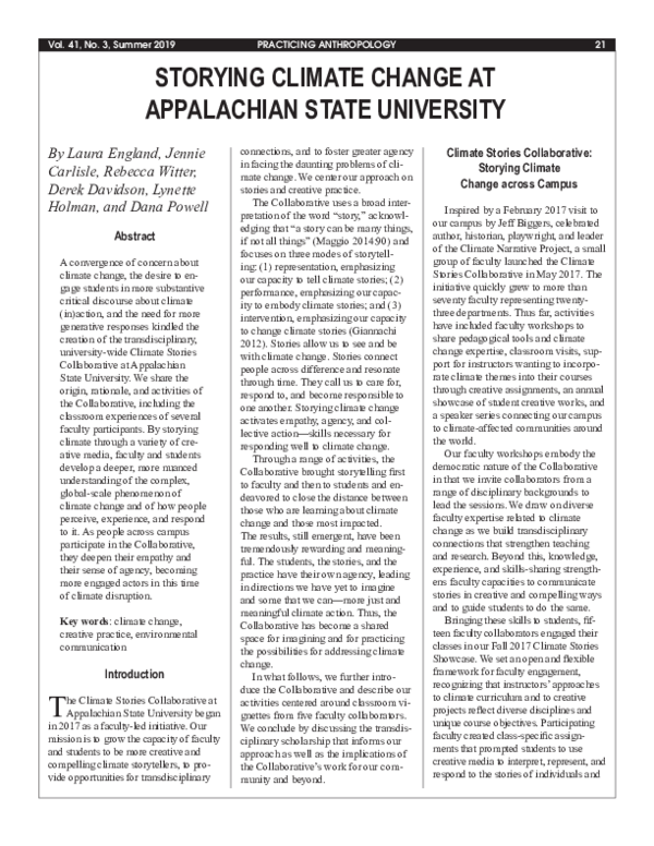 (PDF) Storying Climate Change at Appalachian State University | Derek ...