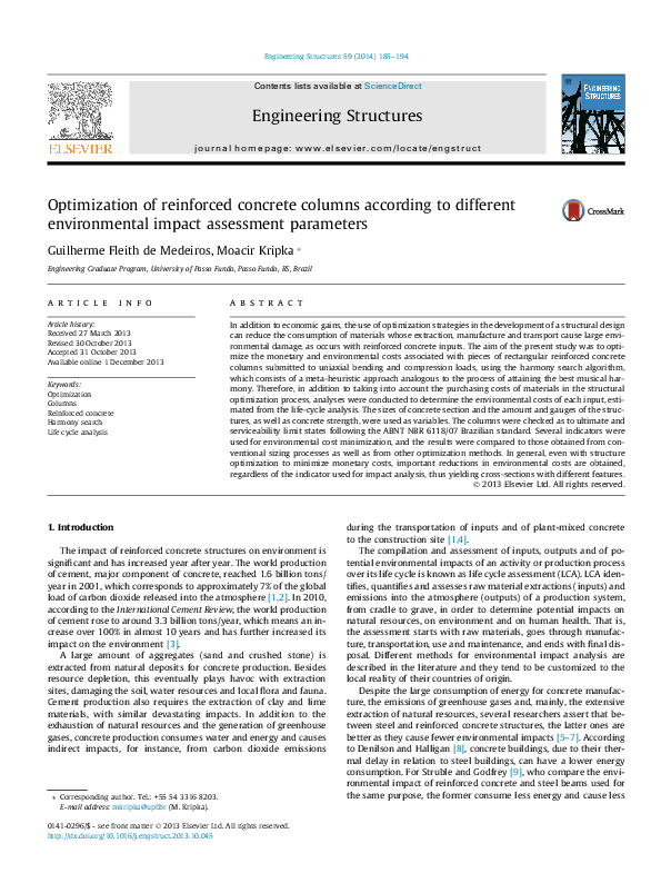 (PDF) Optimization of reinforced concrete columns according to different environmental impact ...