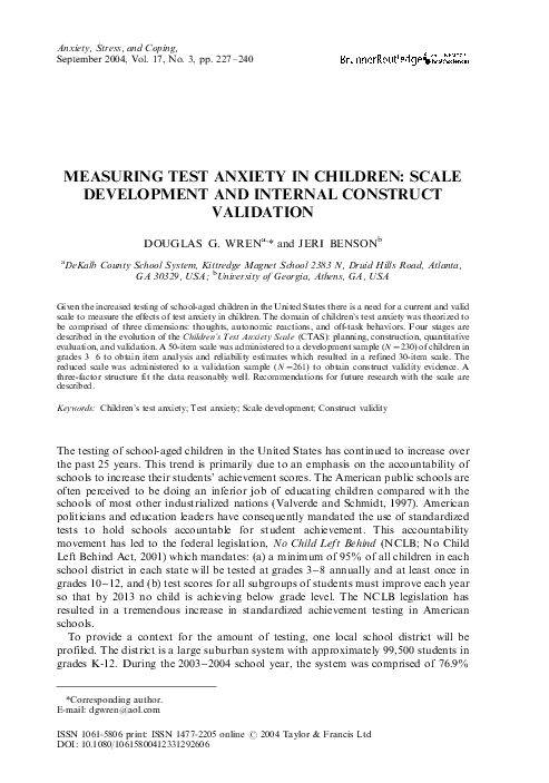 (PDF) Measuring test anxiety in children: Scale development and ...