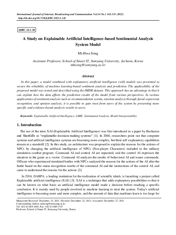 (PDF) A Study on Explainable Artificial Intelligence-based Sentimental Analysis System Model
