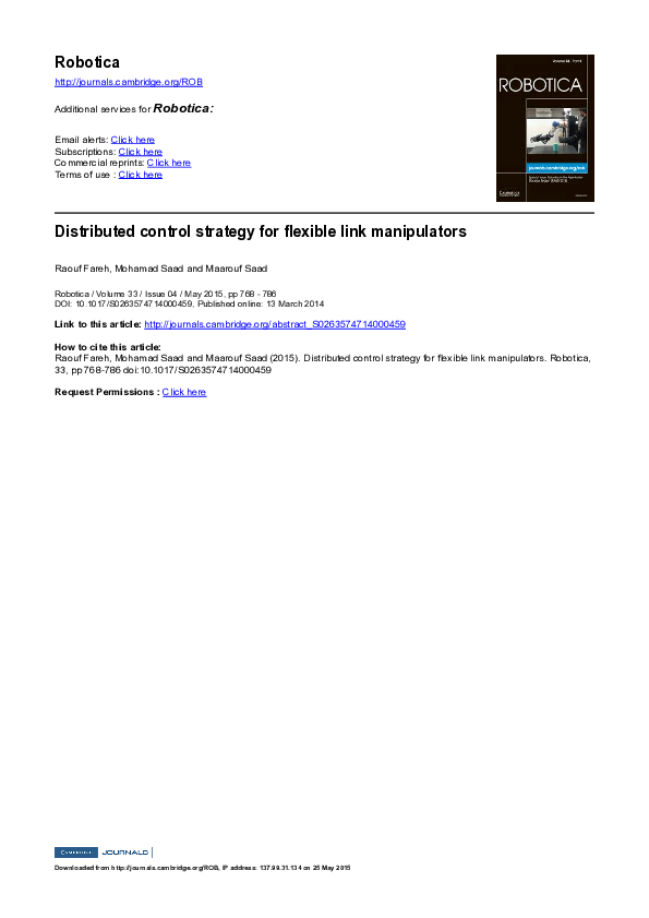 (PDF) Distributed control strategy for flexible link manipulators