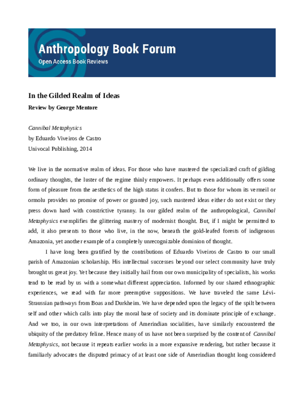 (PDF) In the Gilded Realm of Ideas: Review of Cannibal Metaphysics by ...