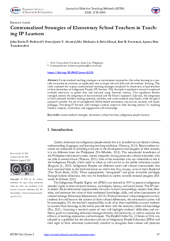 (PDF) Contextualized Strategies of Elementary School Teachers in ...