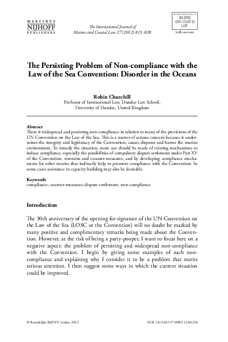 (PDF) The Persisting Problem of Non-compliance with the Law of the Sea Convention: Disorder in ...