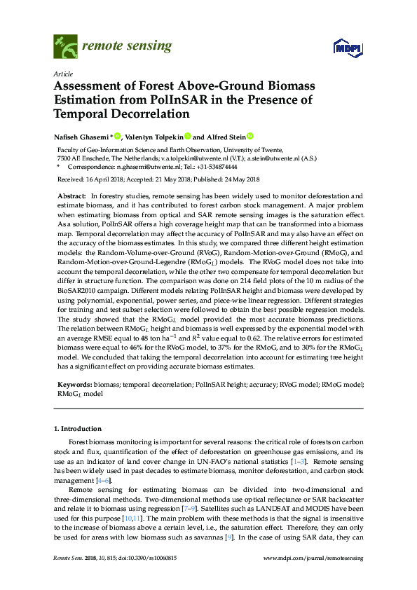 (PDF) Assessment of Forest Aboveground Biomass Estimation from SuperView-1 Satellite Image Using ...