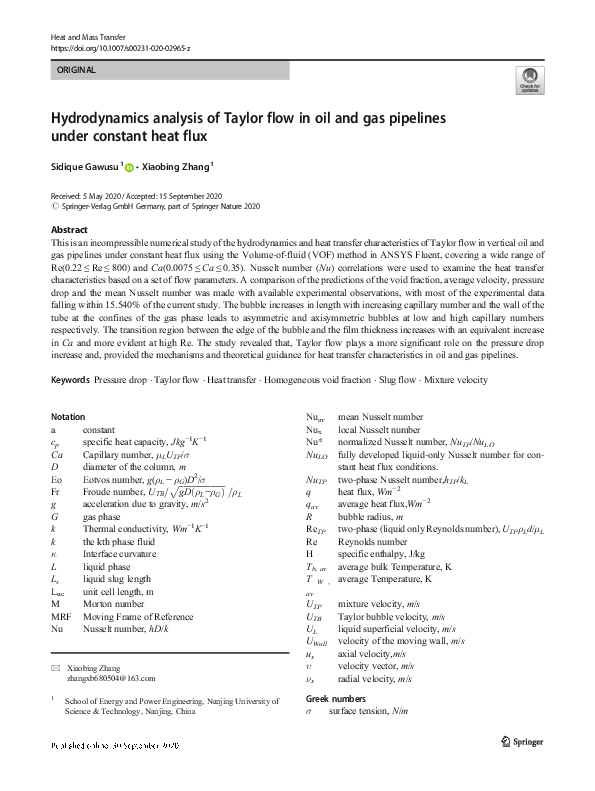 (PDF) Hydrodynamics analysis of Taylor flow in oil and gas pipelines ...