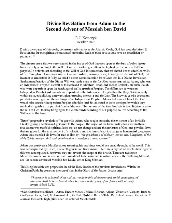 (PDF) Divine Revelation from Adam to the Second Advent of Messiah ben David