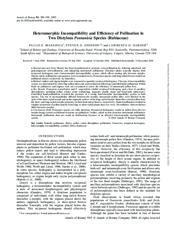 (PDF) Heteromorphic Incompatibility and Efficiency of Pollination in ...
