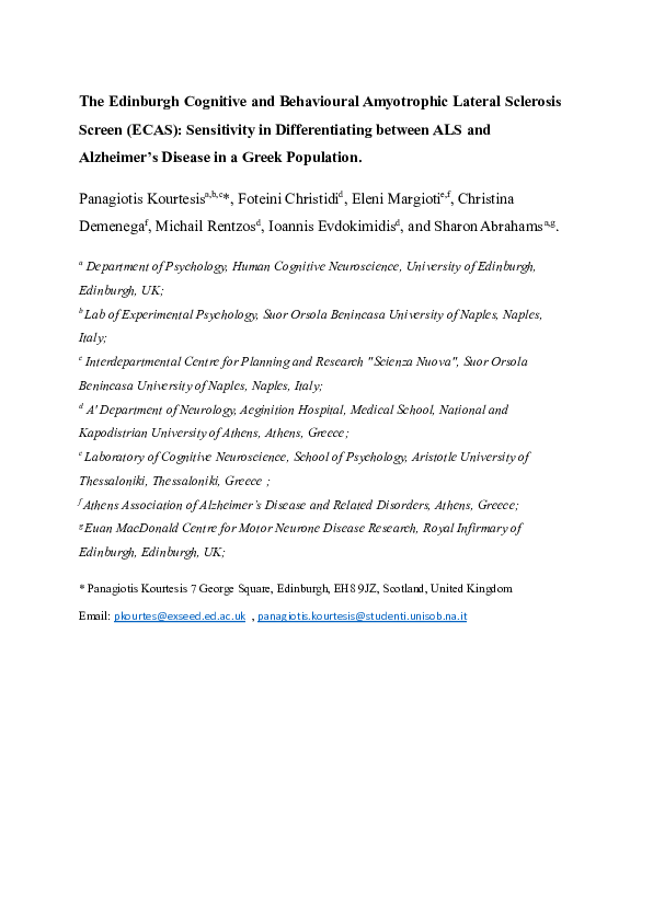 (PDF) The Edinburgh cognitive and behavioral amyotrophic lateral sclerosis screen (ECAS ...