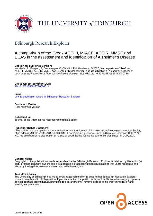 (PDF) A Comparison of the Greek ACE-III, M-ACE, ACE-R, MMSE, and ECAS ...