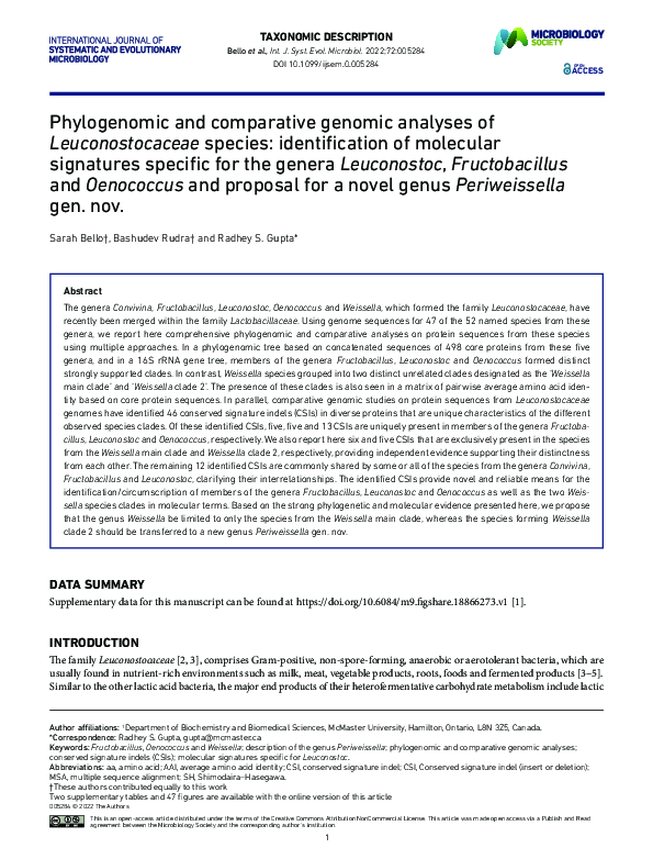 (PDF) Phylogenomic and comparative genomic analyses of Leuconostocaceae species: identification ...