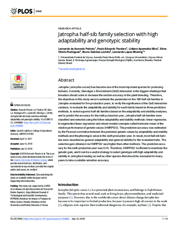(PDF) Jatropha half-sib family selection with high adaptability and genotypic stability