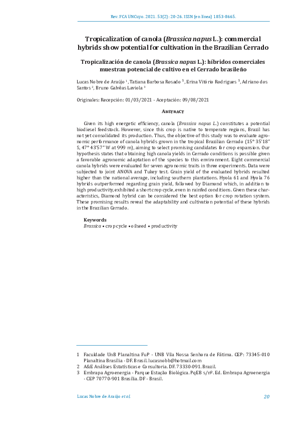 (PDF) Tropicalization of canola: commercial hybrids show potential for ...