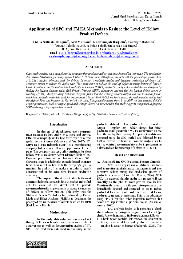 (PDF) Application of SPC and FMEA Methods to Reduce the Level of Hollow ...