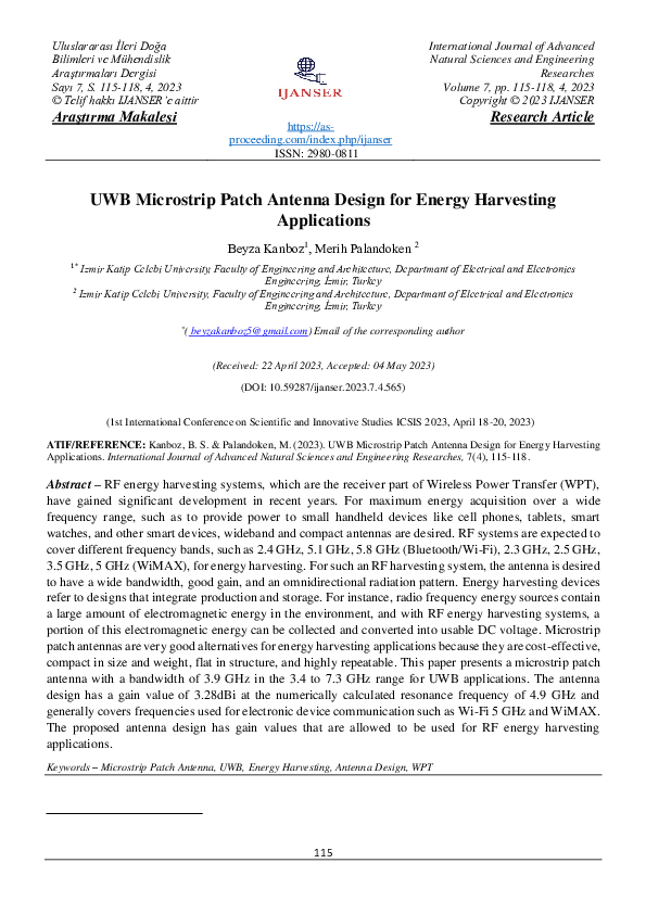 (PDF) UWB Microstrip Patch Antenna Design for Energy Harvesting Applications