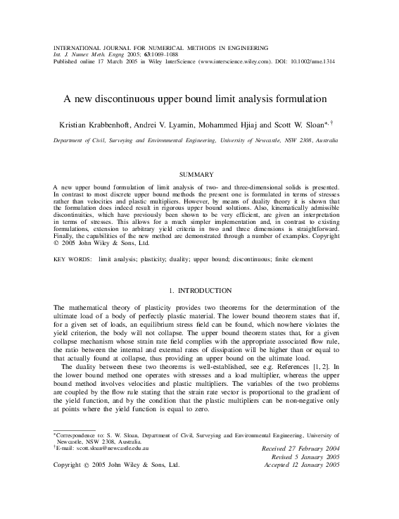 (PDF) A new discontinuous upper bound limit analysis formulation