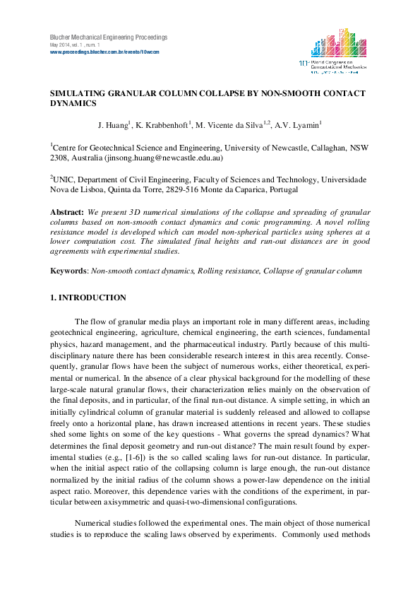 (PDF) Simulating Granular Column Collapse by Non-Smooth Contact Dynamics (PDF) Simulating Granular Column Collapse by Non-Smooth Contact Dynamics