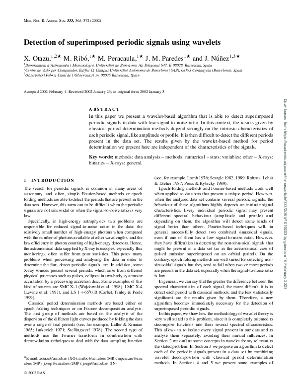 (PDF) Detection of superimposed periodic signals using wavelets