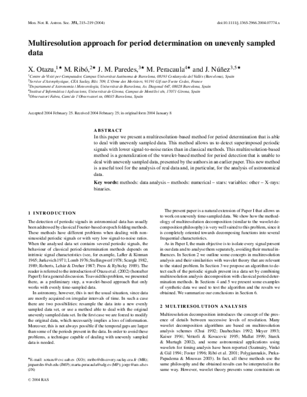 (PDF) Multiresolution approach for period determination on unevenly sampled data