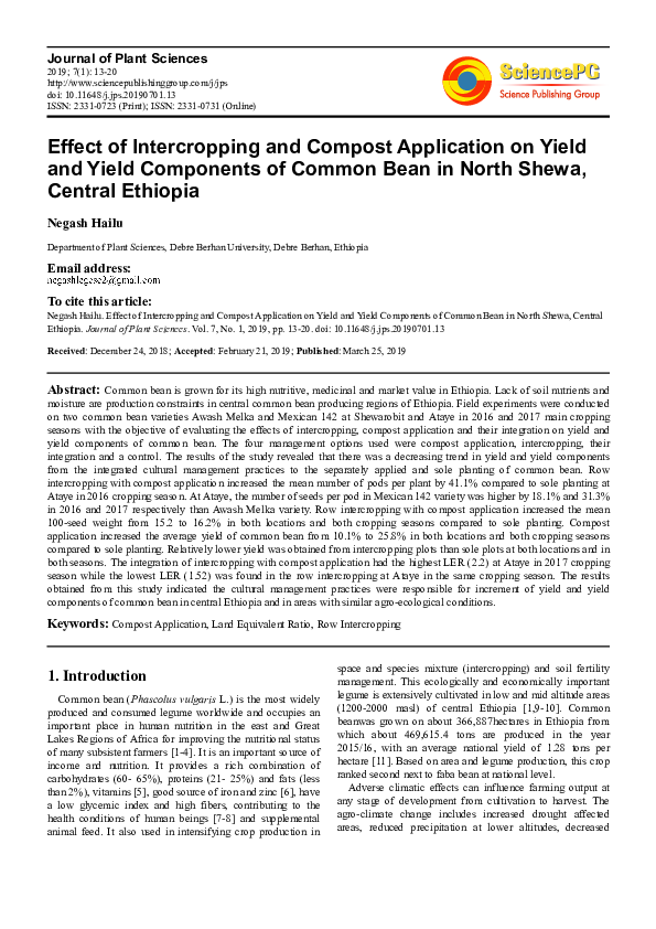 (PDF) Effect of Intercropping and Compost Application on Yield and Yield Components of Common ...