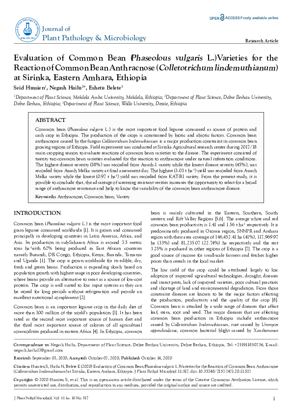 (PDF) Evaluation of Common Bean (Phaseolous vulgaris L.)Varieties for ...