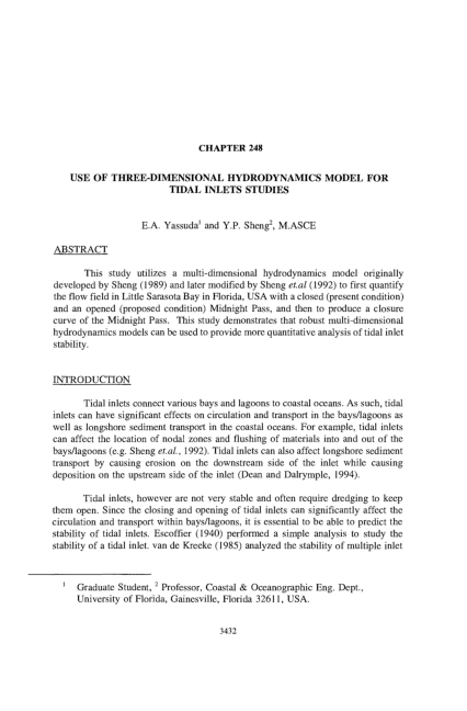 (PDF) Use of Three-Dimensional Hydrodynamics Model for Tidal Inlets Studies