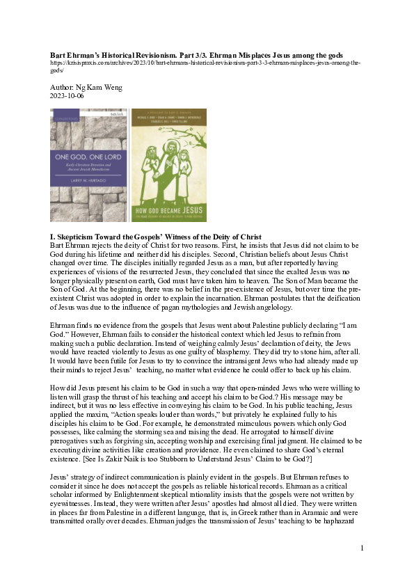 (PDF) Bart Ehrman's Historical Revisionism. Part 3/3. Ehrman Misplaces ...