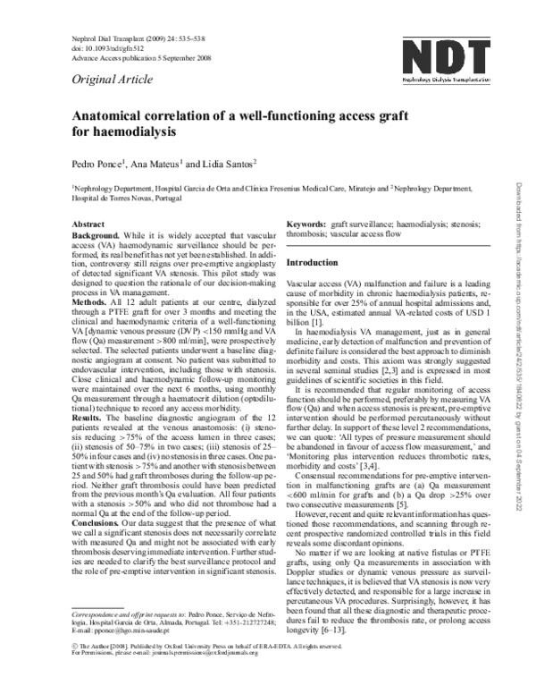 (PDF) Anatomical correlation of a well-functioning access graft for ...