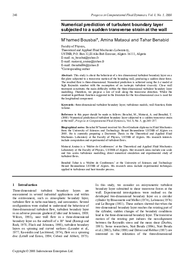 (PDF) Numerical prediction of turbulent boundary layer subjected to a sudden transverse strain ...