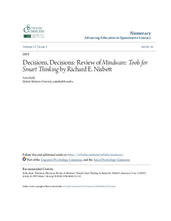 (PDF) Decisions, Decisions: Review of Mindware: Tools for Smart ...