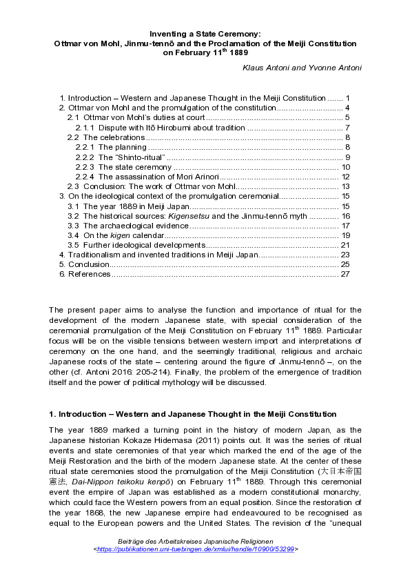 (PDF) Inventing a State Ceremony: Ottmar von Mohl, Jinmu-tennô and the ...
