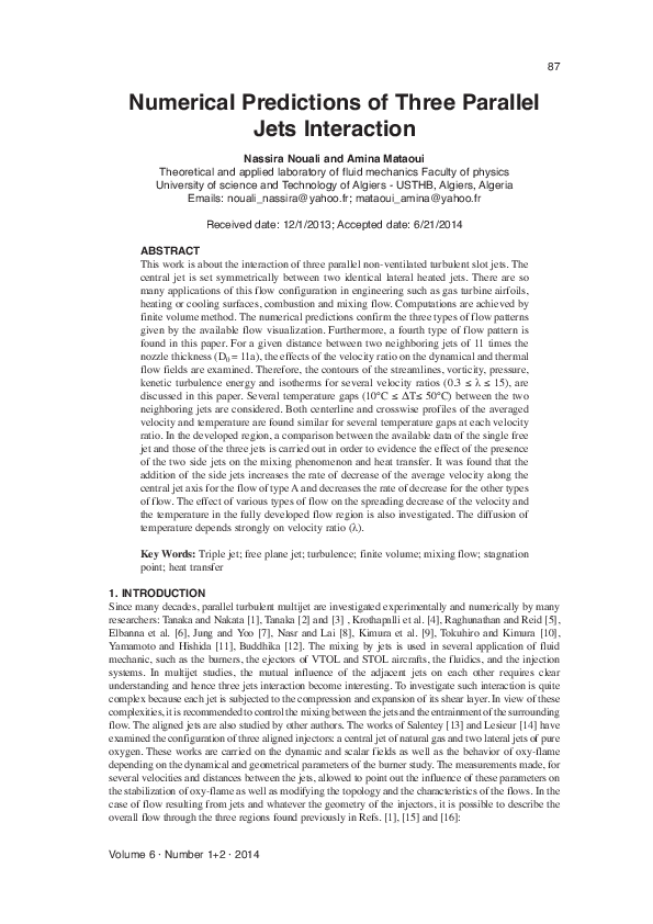 (PDF) Numerical Predictions of Three Parallel Jets Interaction