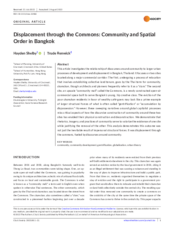 (PDF) Displacement through the Commons: Community and Spatial Order in ...