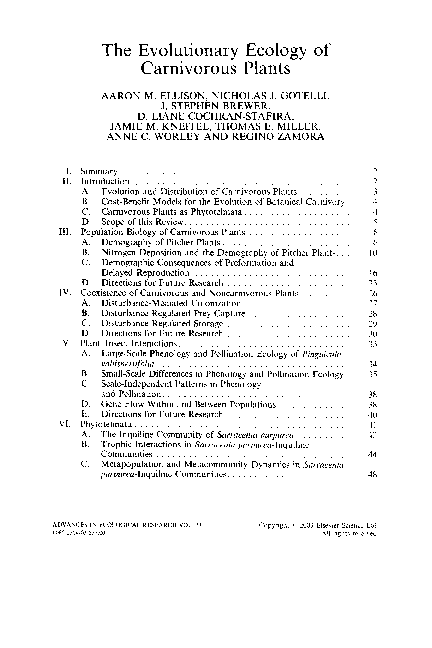 (PDF) Evolutionary ecology of carnivorous plants
