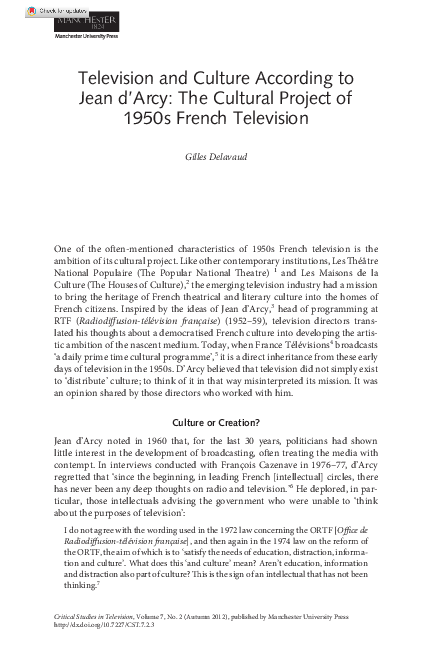 (PDF) Television and Culture According to Jean d'Arcy: The Cultural ...