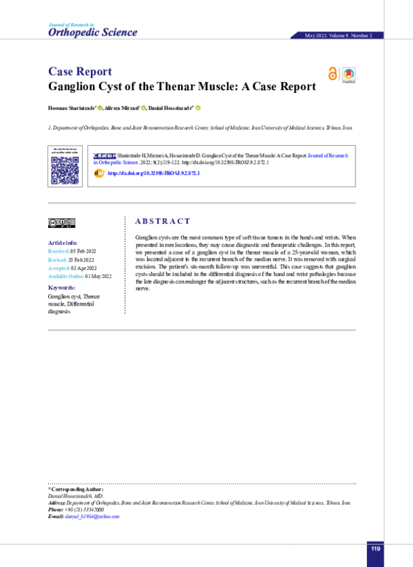 (PDF) Ganglion Cyst of the Thenar Muscle: A Case Report
