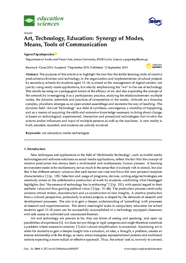(PDF) Art, Technology, Education: Synergy of Modes, Means, Tools of ...