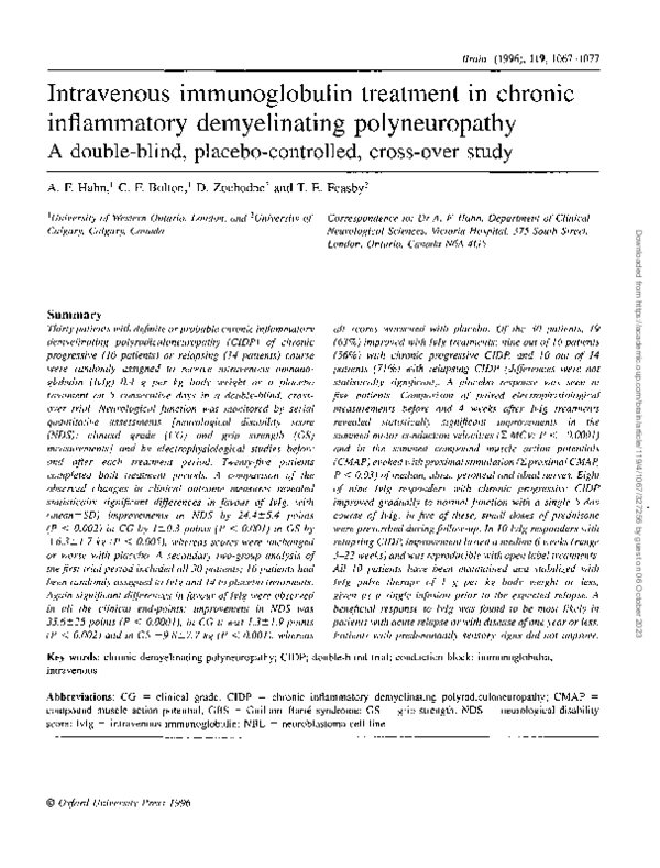 (PDF) Intravenous immunoglobulin treatment in chronic inflammatory demyelinating polyneuropathy ...