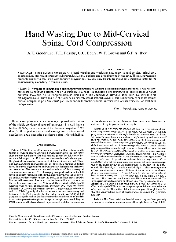 (PDF) Hand Wasting Due to Mid-Cervical Spinal Cord Compression