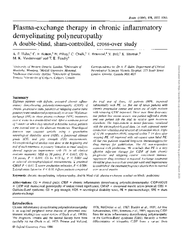(PDF) Plasma-exchange therapy in chronic inflammatory demyelinating ...