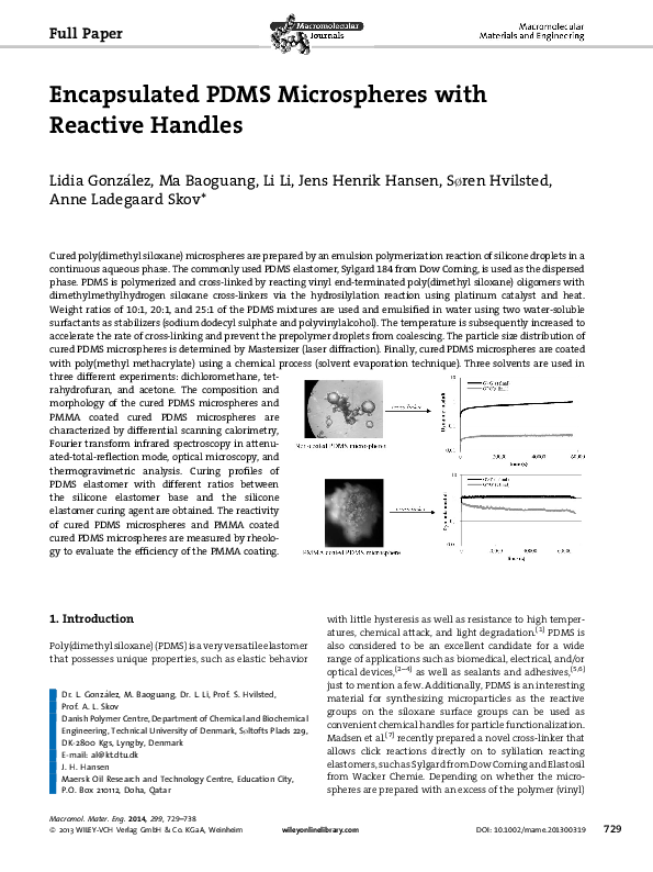 (PDF) Encapsulated PDMS Microspheres with Reactive Handles