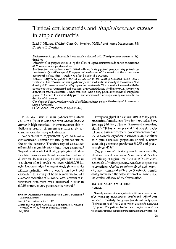 (PDF) Topical corticosteroids and Staphylococcus aureus in atopic dermatitis