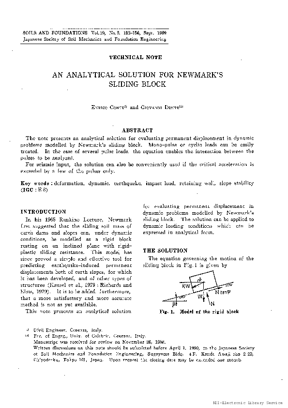 (PDF) An Analytical Solution for Newmark’s Sliding Block | Giovanni ...